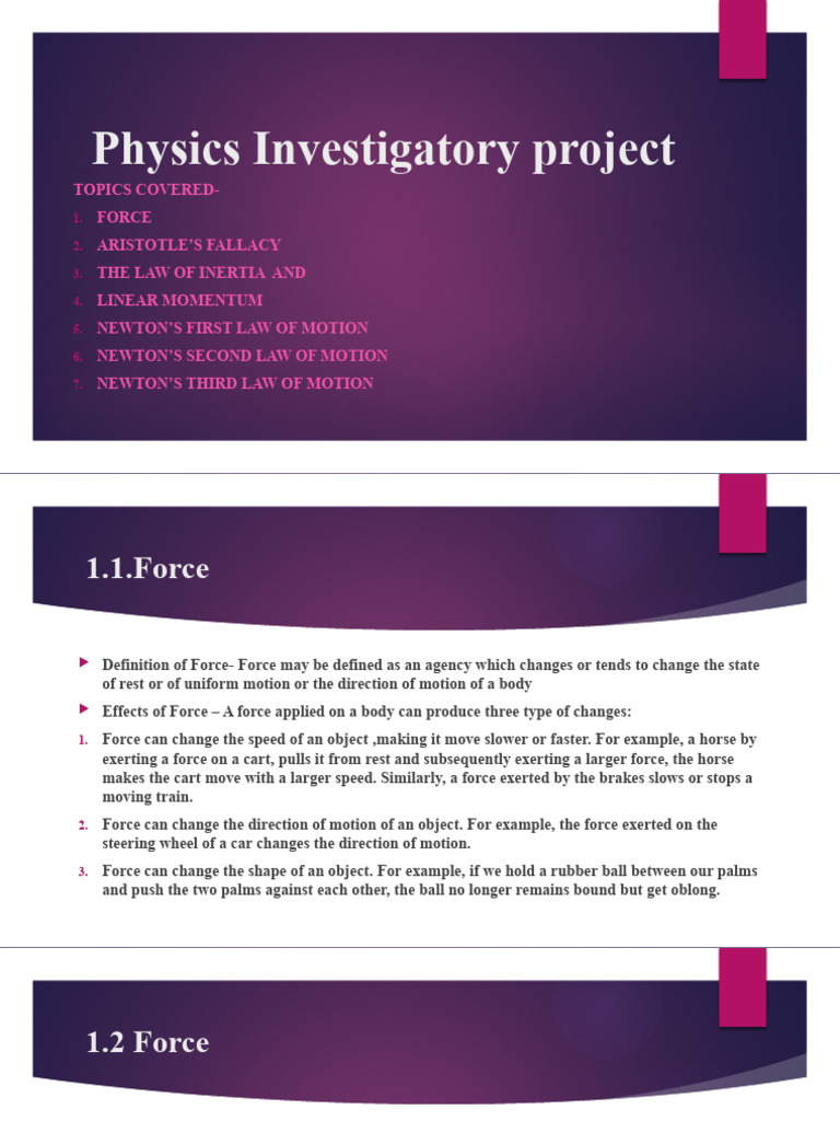 Physics Investigatory Project | PDF | Inertia | Force