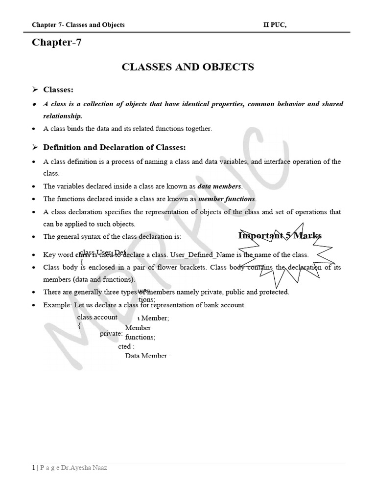 Chapter 7 Classes and Objects | PDF | Class (Computer Programming) | Method (Computer Programming)
