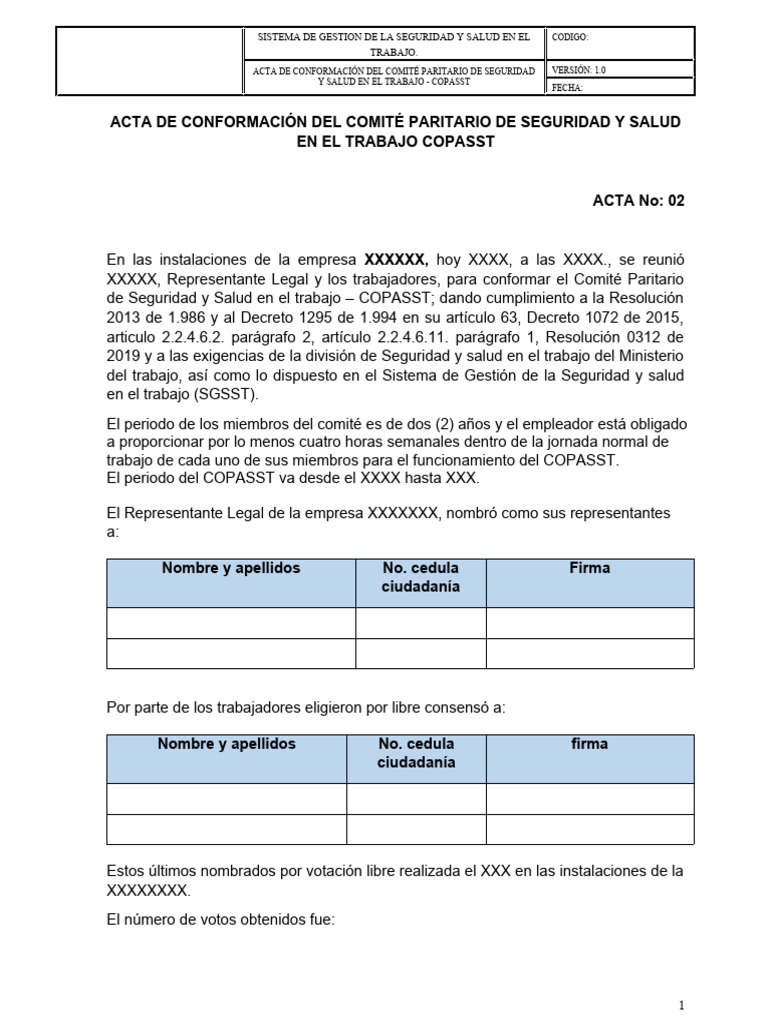 Acta Conformación Del Copasst | PDF | Gobierno