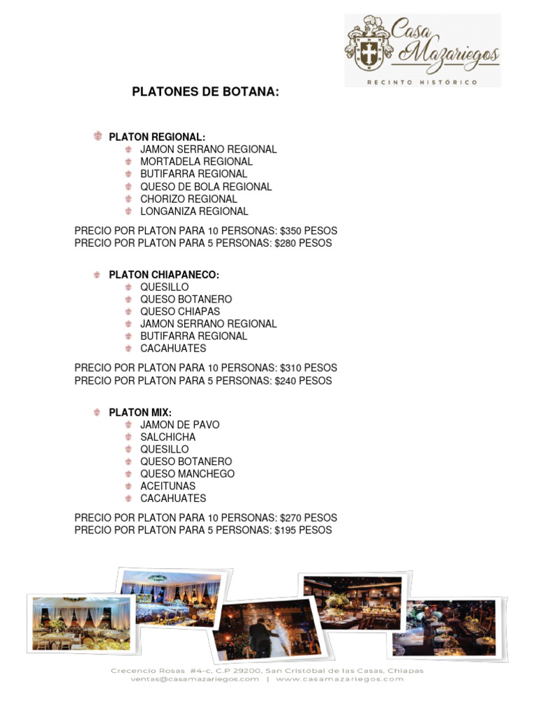 Platones de Botana Con Precio | PDF | Cocina, comidas y vino