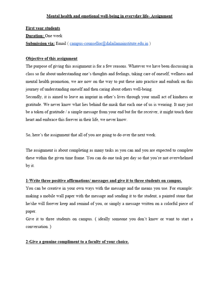 Mental health and emotional well-being in everyday life- Assignment (1 ...