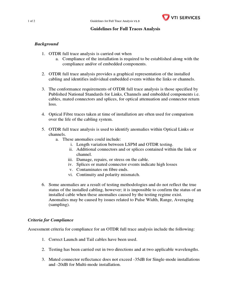 Guidelines For Full Trace Analysis V1 3 Pdf Fiber Optic