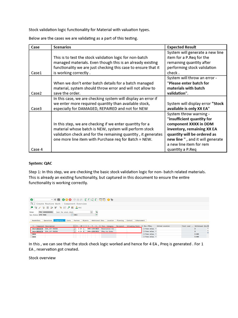 Stock Validation Logic Functionality For Material With Valuation Types ...