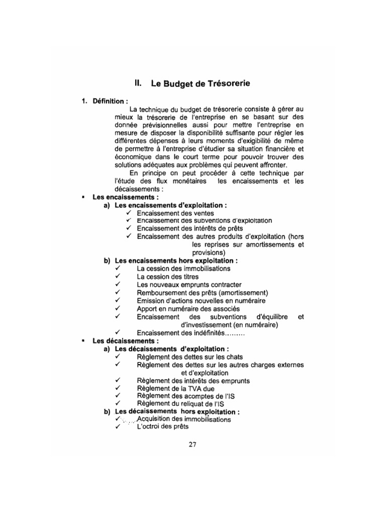 BUDGET DE TRESORERIE | PDF