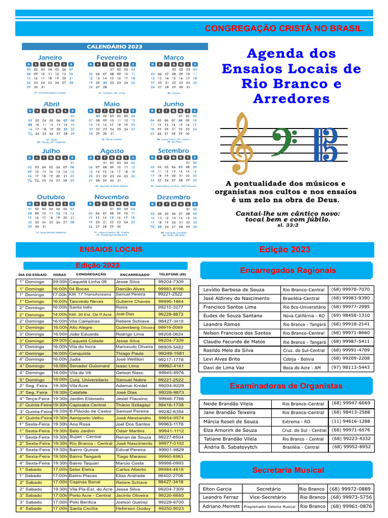 Agenda de Ensaios CCB 2023 Rio Branco | PDF