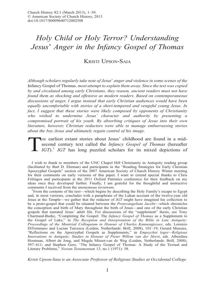 Holy Child or Holy Terror? Understanding Jesus’ Anger in the Infancy ...