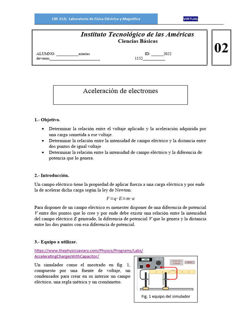Pract 02.aceleraciòn Electrones | PDF | voltaje | Corriente eléctrica