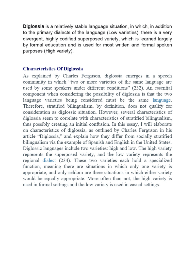 Characteristics of Diglossia | PDF