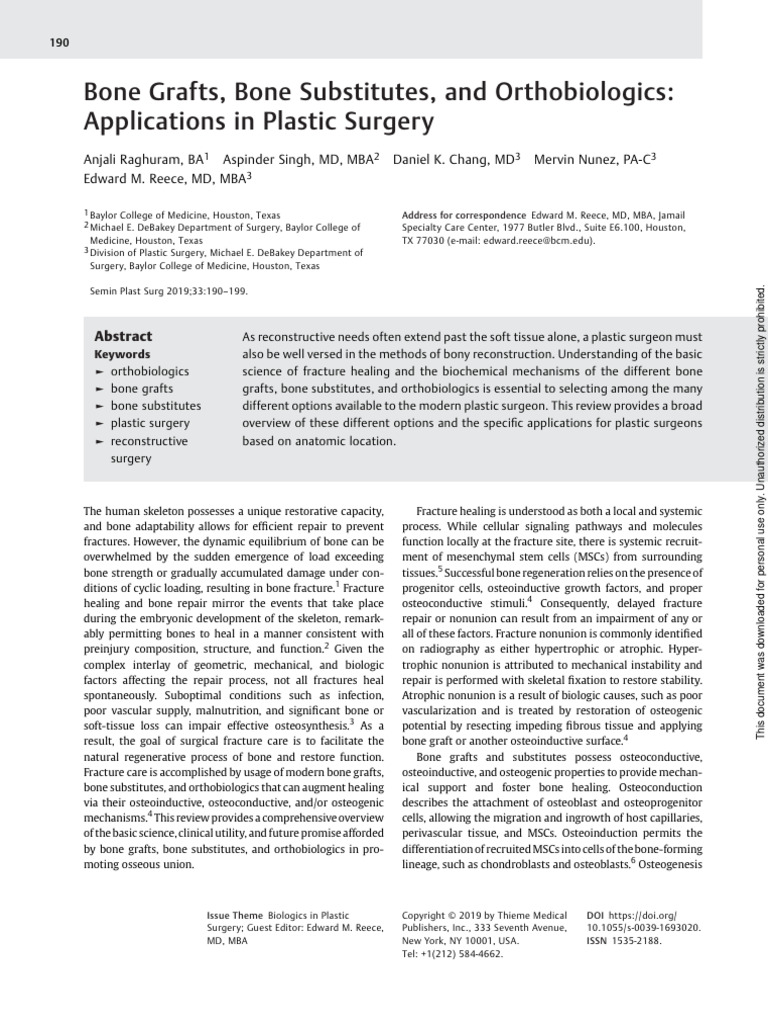 Bone Grafts, Bone Substitutes, and Orthobiologics: Applications in ...