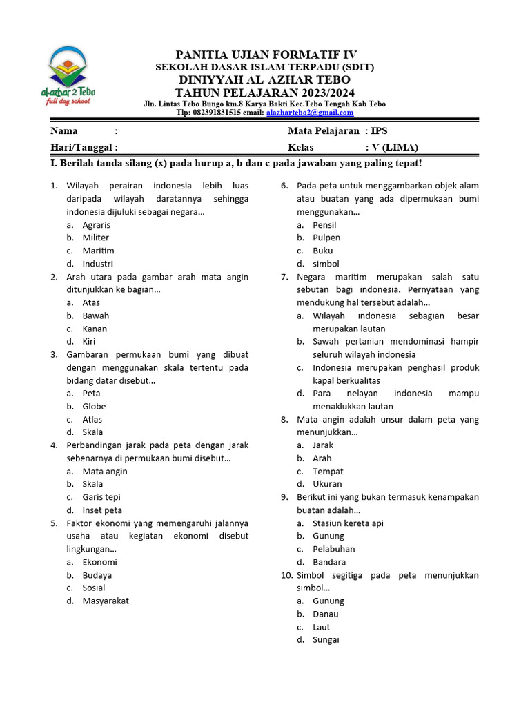 Soal Formatif Ips (Autosaved) | PDF