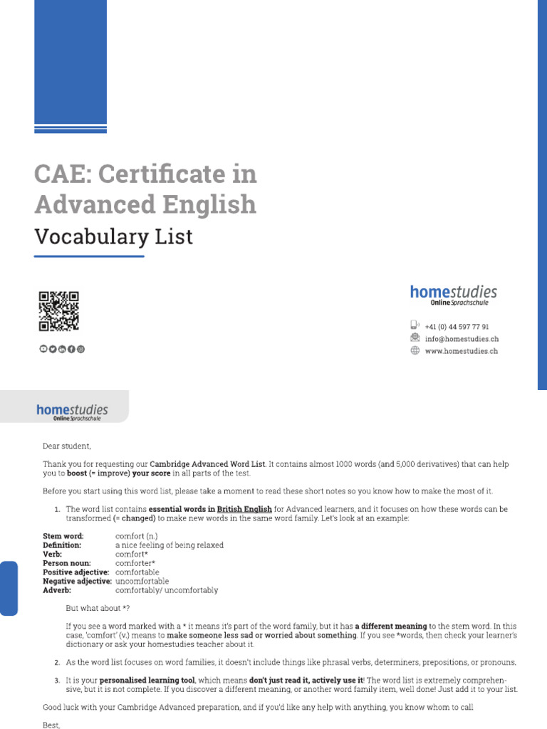 Vocabulary List CAE | PDF