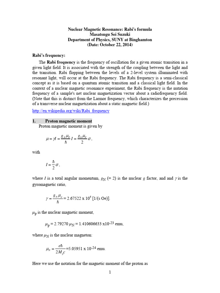 Magnetic Resonance Rabi Formula | PDF | Rotation | Quantum Mechanics