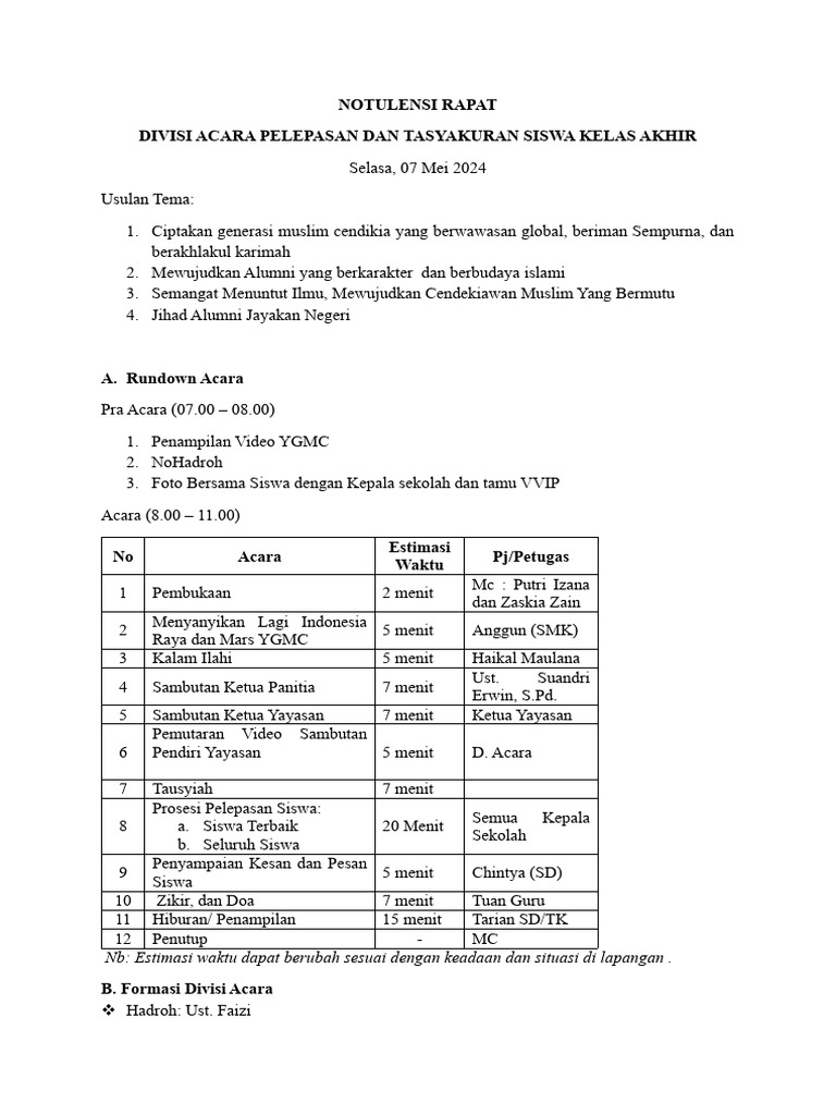 Notulensi Rapat Divisi Acara-1 | PDF