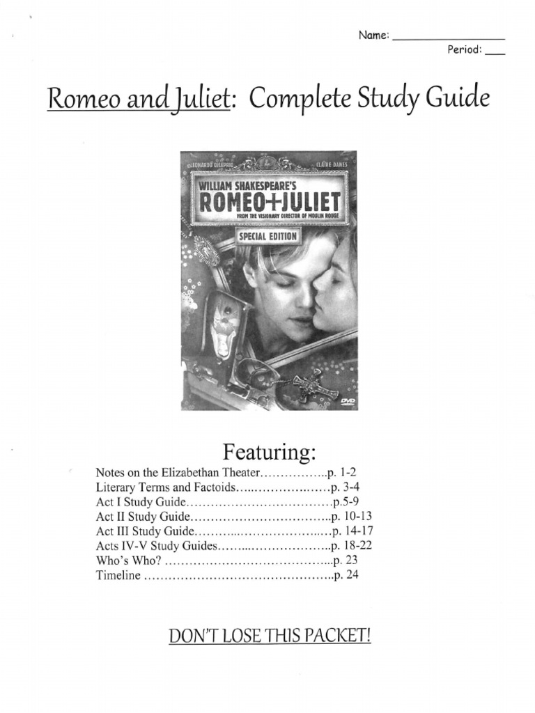Romeo and Juliet Study Guide | PDF