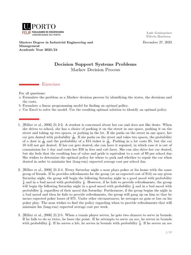 Aulas MDP Exercises Sols | PDF | Applied Mathematics