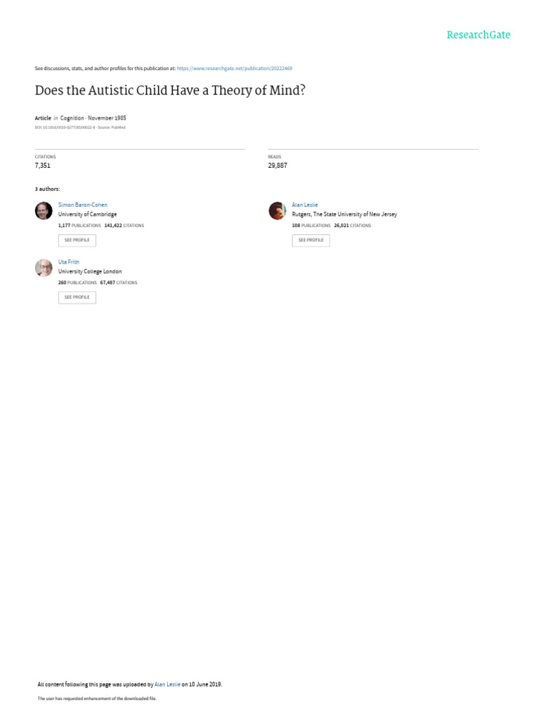 Article - Does The Autistic Child Have A Theory of Mind | PDF | Theory ...