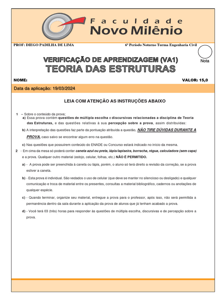 VA1 - Teoria das Estruturas | PDF