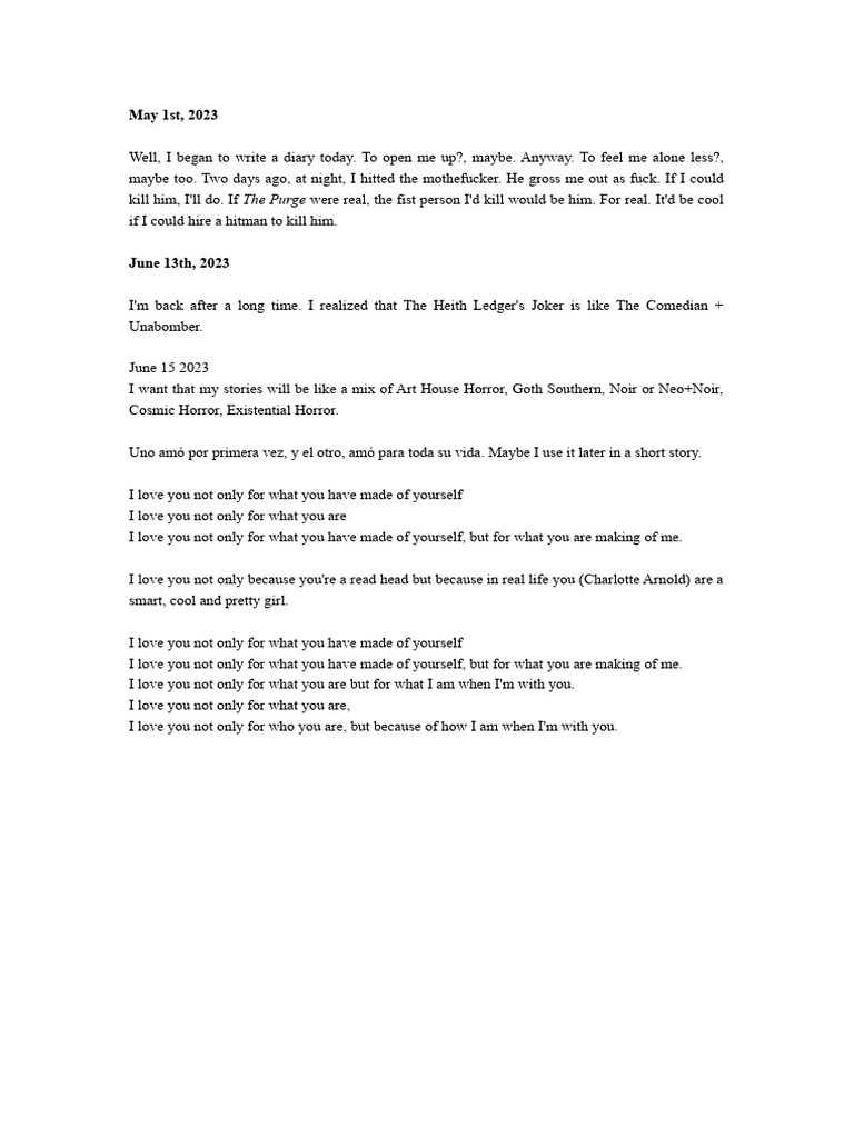 Personal Diary: Reflections and Emotions | PDF | Mystery, Thriller ...