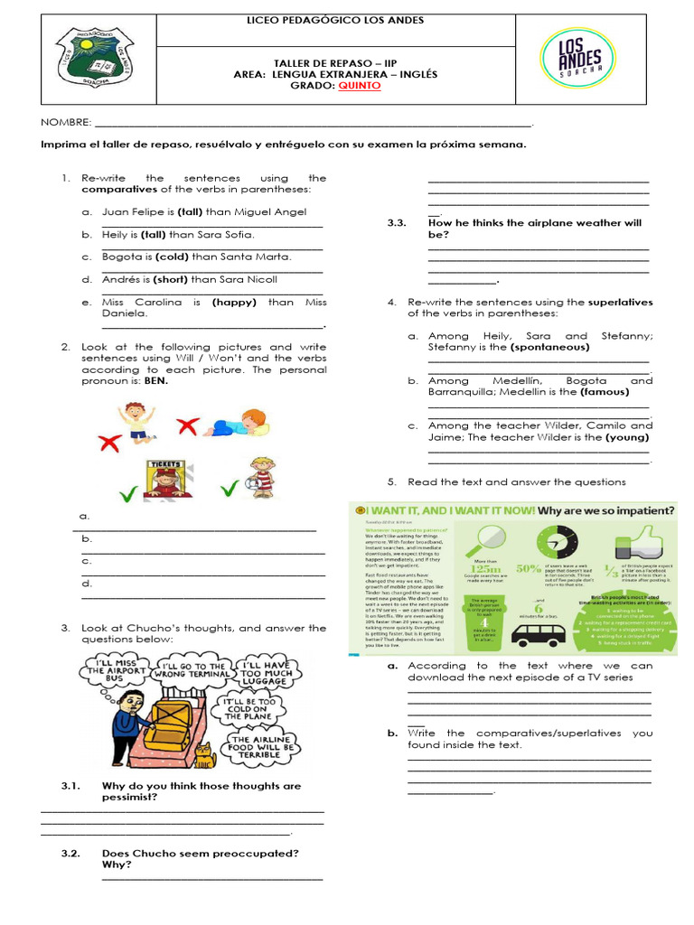 Taller de Repaso Gramatica 5 | PDF | Grammar | Syntactic Relationships