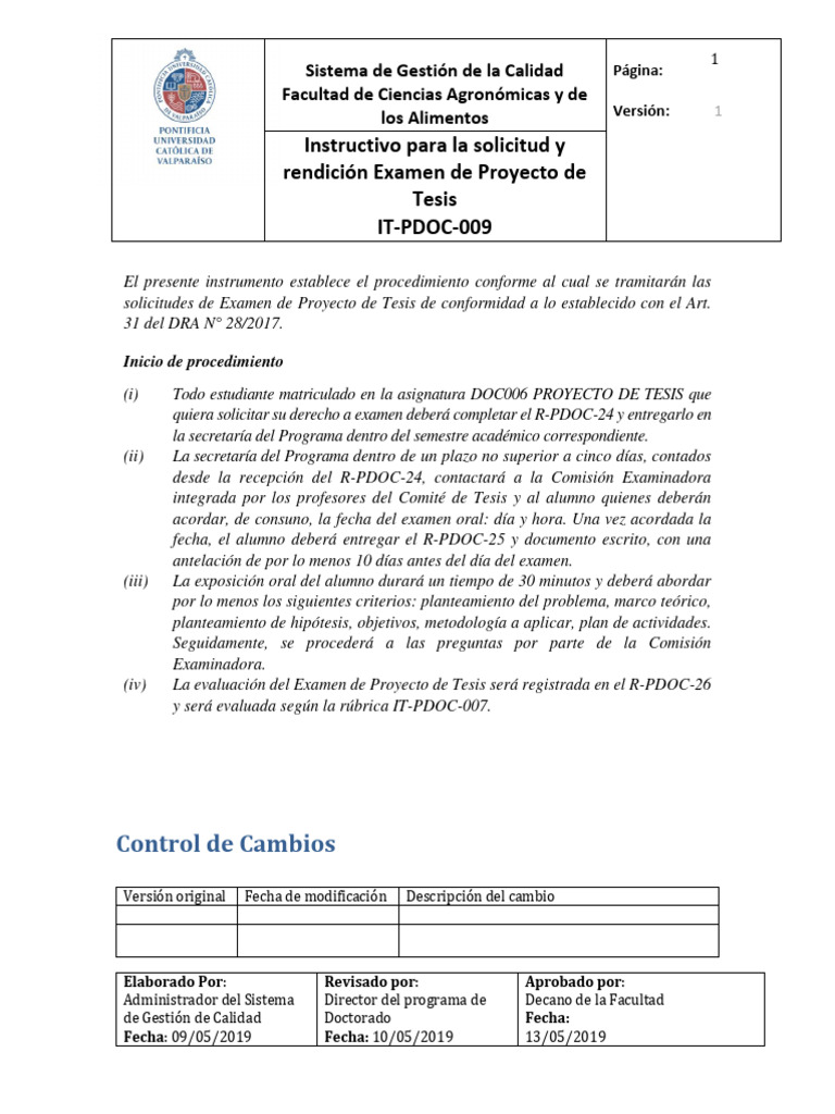 IT-PDOC-09 Instructivo Examen de Proyecto de Tesis | PDF | Tesis