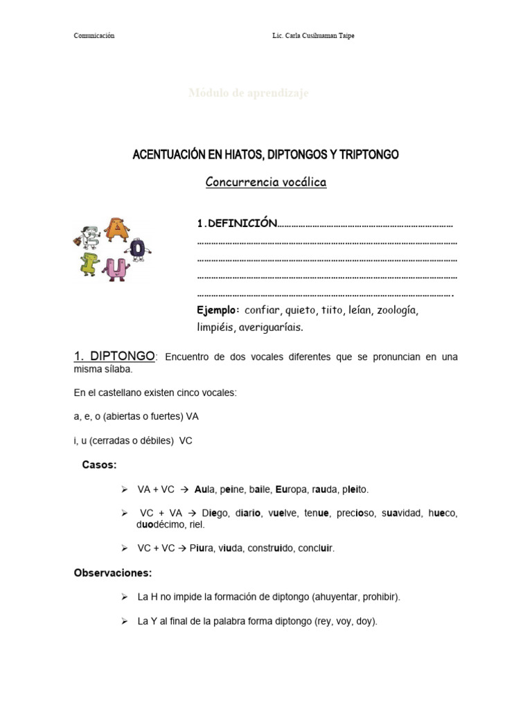 Acentuación en Hiatos | PDF | Artes del Lenguaje y Comunicación ...