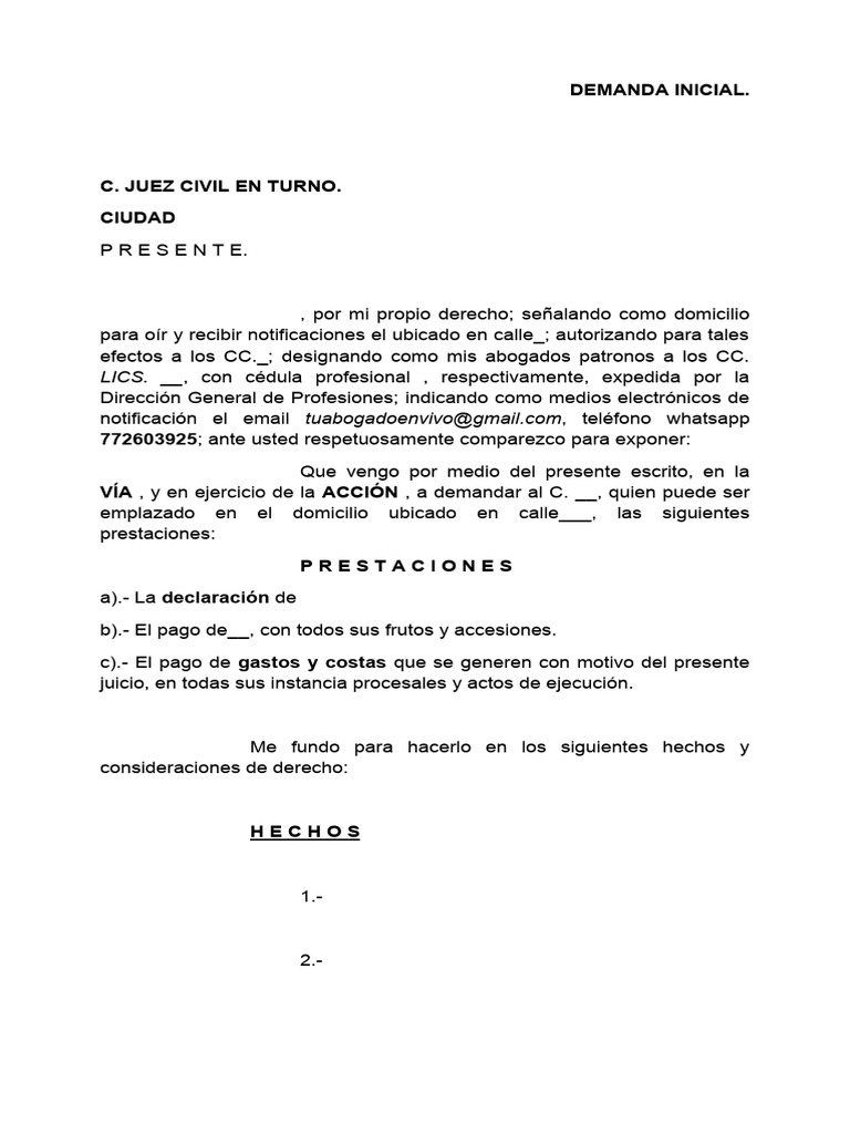 Formato de Demanda Civil en General | PDF | Demanda judicial ...