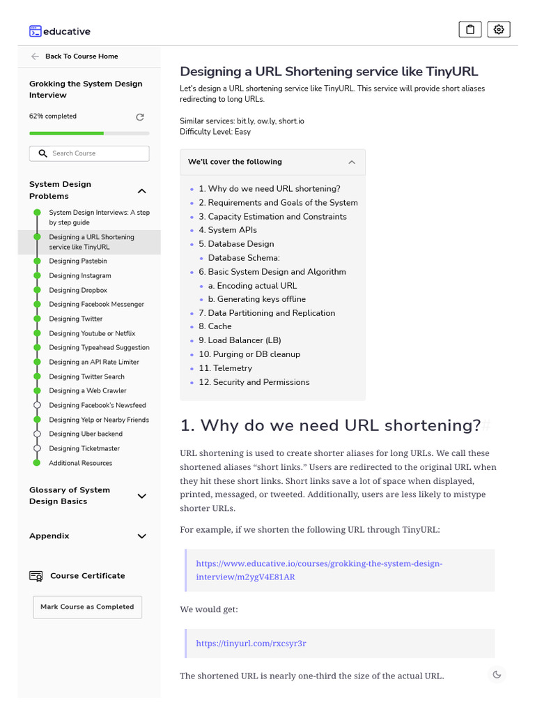 2 Designing A URL Shortening Service Like TinyURL - Grokking The System Design Interview | PDF ...