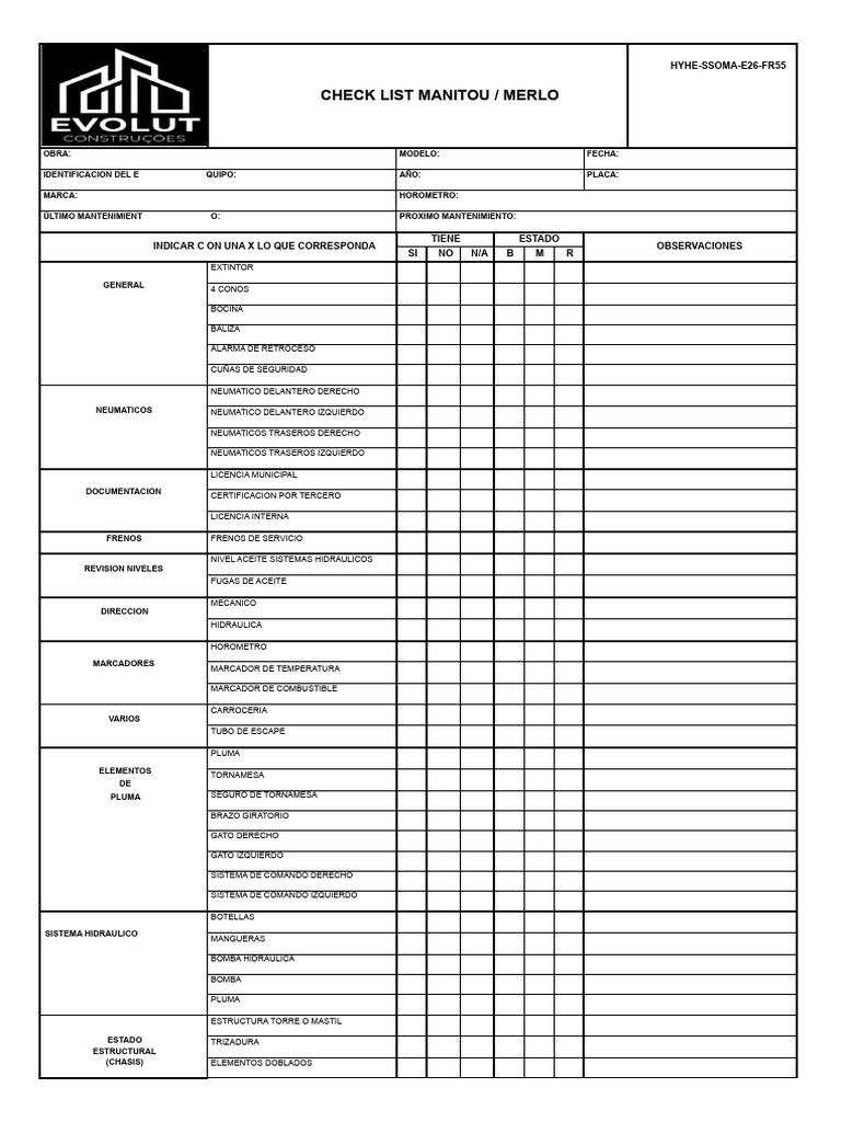 Check List Manitou | Descargar gratis PDF | Vehículos con tracción ...