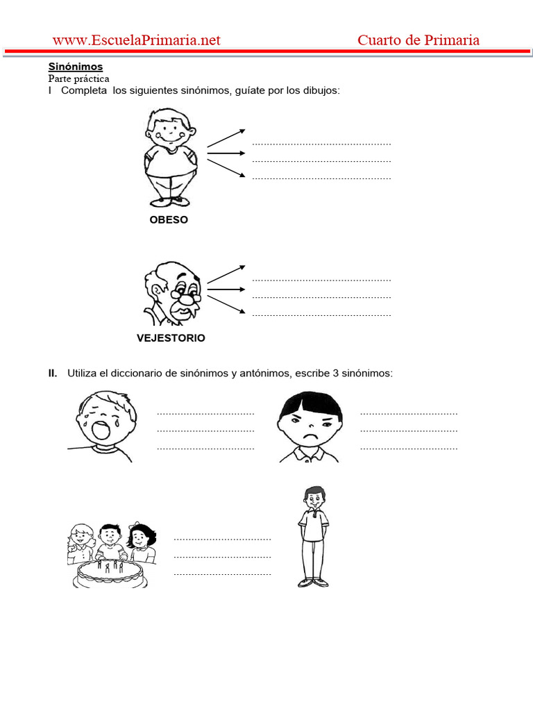 Actividades-Con Sinonimos para Cuarto de Primaria | PDF