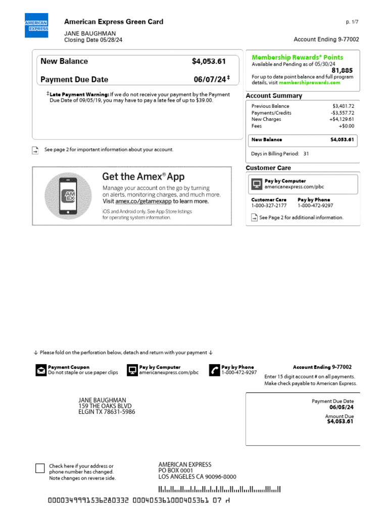 Amex Statement of Account May 2024 | Download Free PDF | Cheque ...