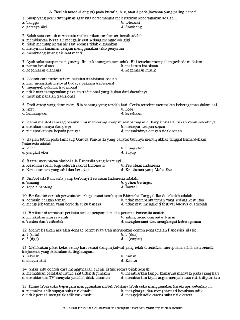 Penilaian Harian Kelas 3 PKN 28 April 2024 | PDF