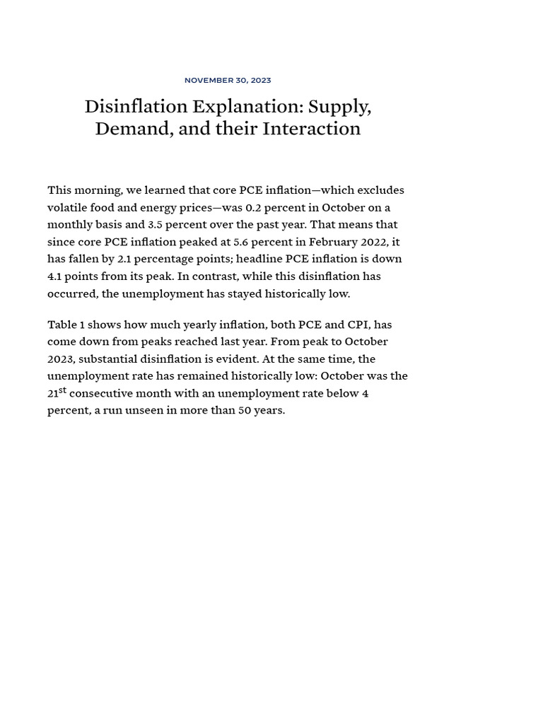 Disinflation Explanation - Supply, Demand, and Their Interaction - CEA ...