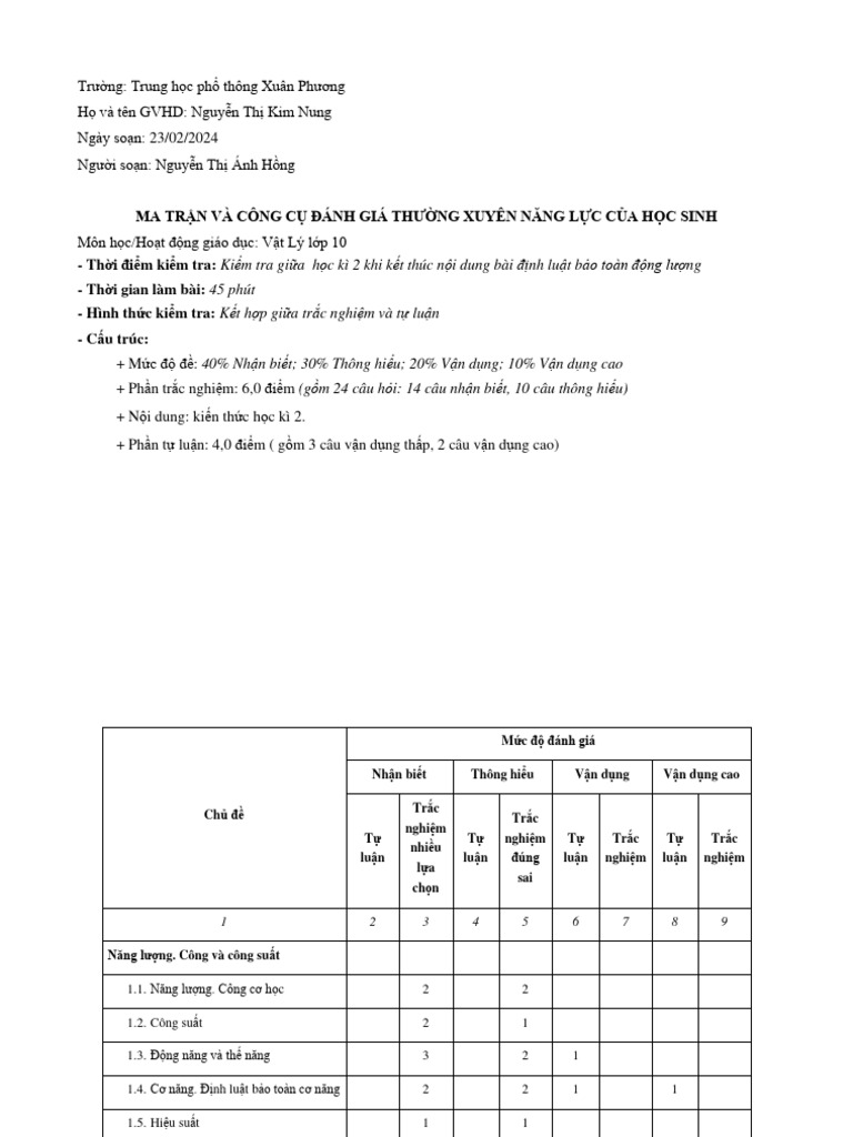 Ma trận lớp 10 | PDF
