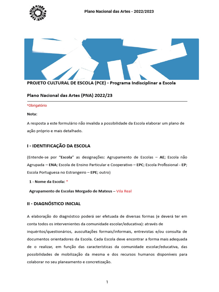 Formulário PCE - Word | PDF | Escolas | Bibliotecas
