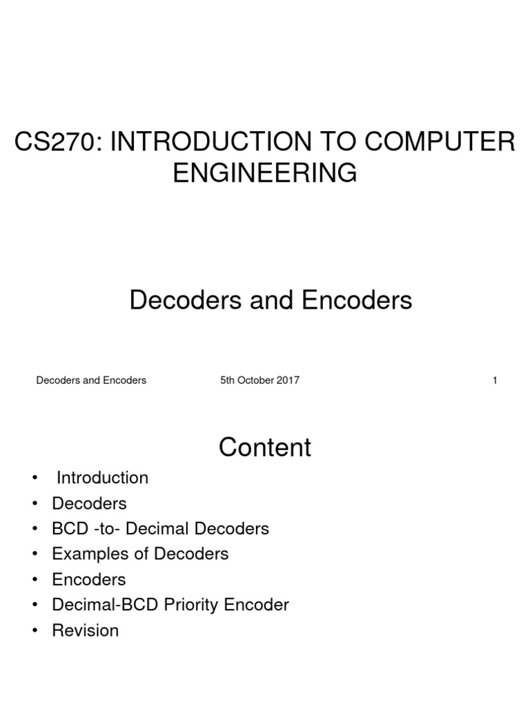 Decoders and Encoders 16th October 2017 | PDF | Binary Coded Decimal | Input/Output
