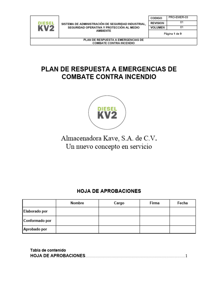 Plan de Respuesta a Incendios Kave S.A. | PDF | Incendios | Primeros ...