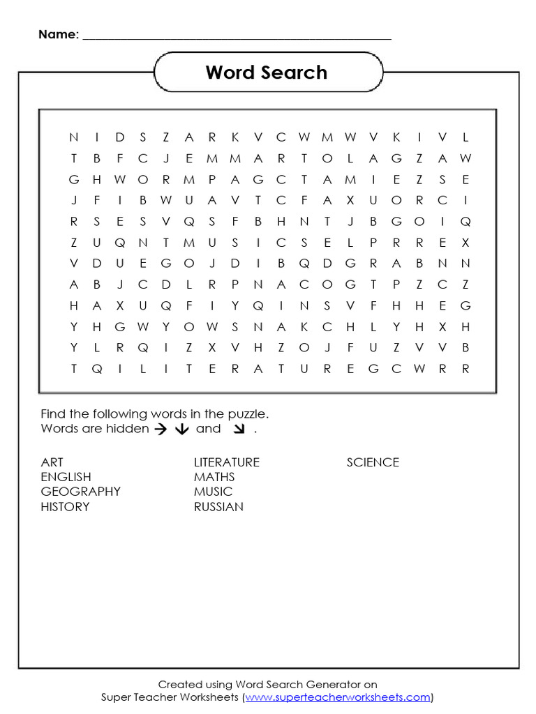 School Subjects Wordsearch | PDF | Word Search | Puzzles