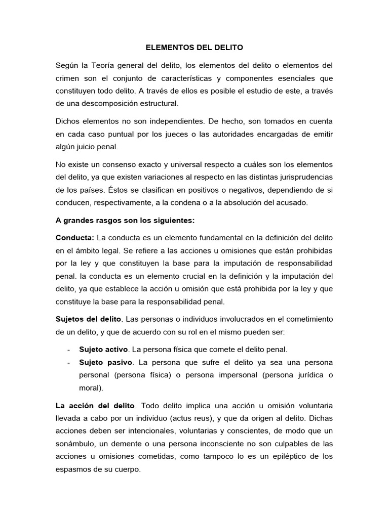Elementos Esenciales del Delito | PDF | Derecho penal | Intención ...