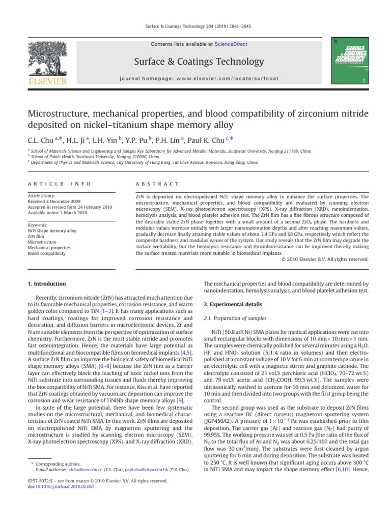 Chu2010-Microstructure, Mechanical Properties, and Blood Compatibility ...