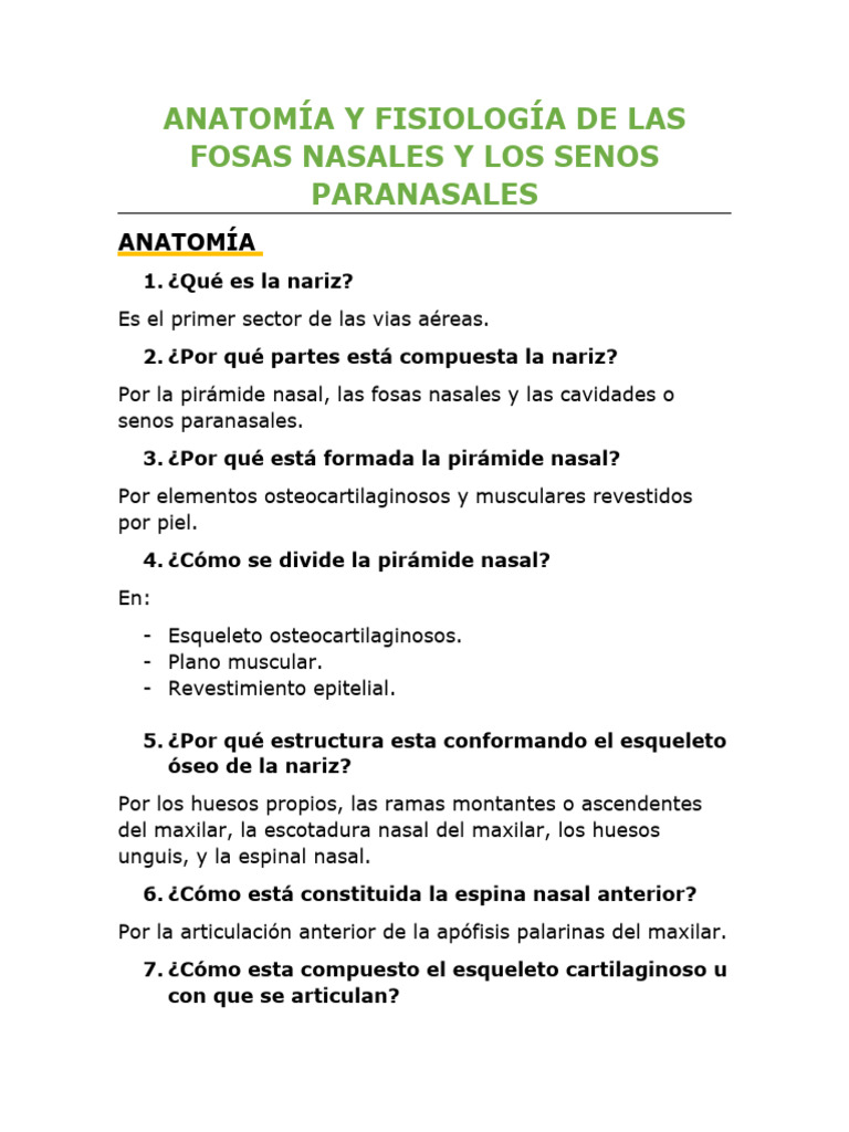 Anatomía y Fisiología de Las Fosas Nasales y Los Senos Paranasales ...