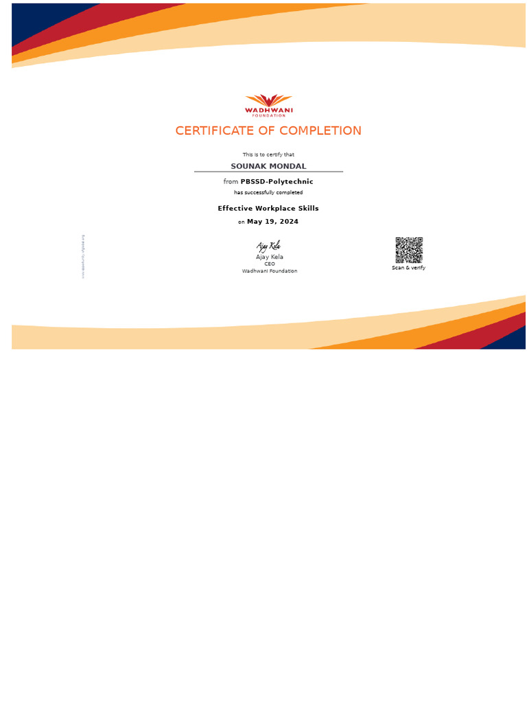 Wadhwani Foundation Certificate - 664a43ca4d6af5271f66cfbb | PDF