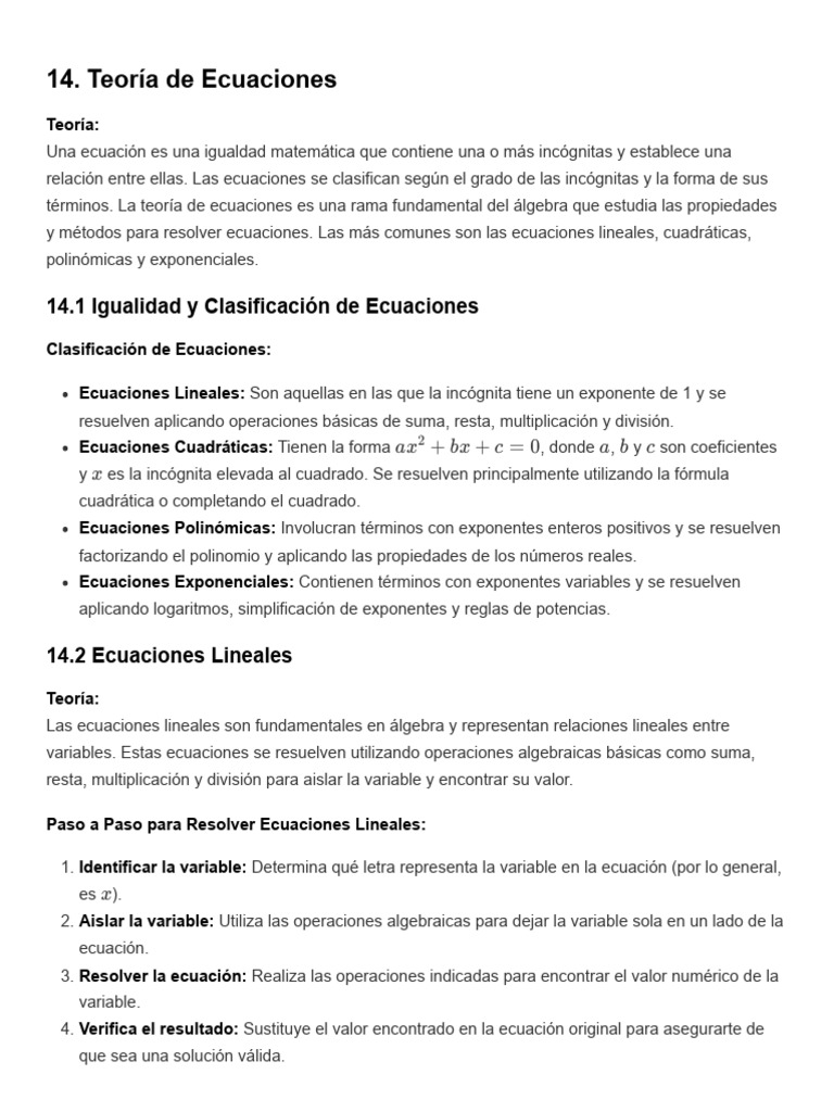 Teoría de Ecuaciones | PDF | Ecuaciones | Variable (Matemáticas)