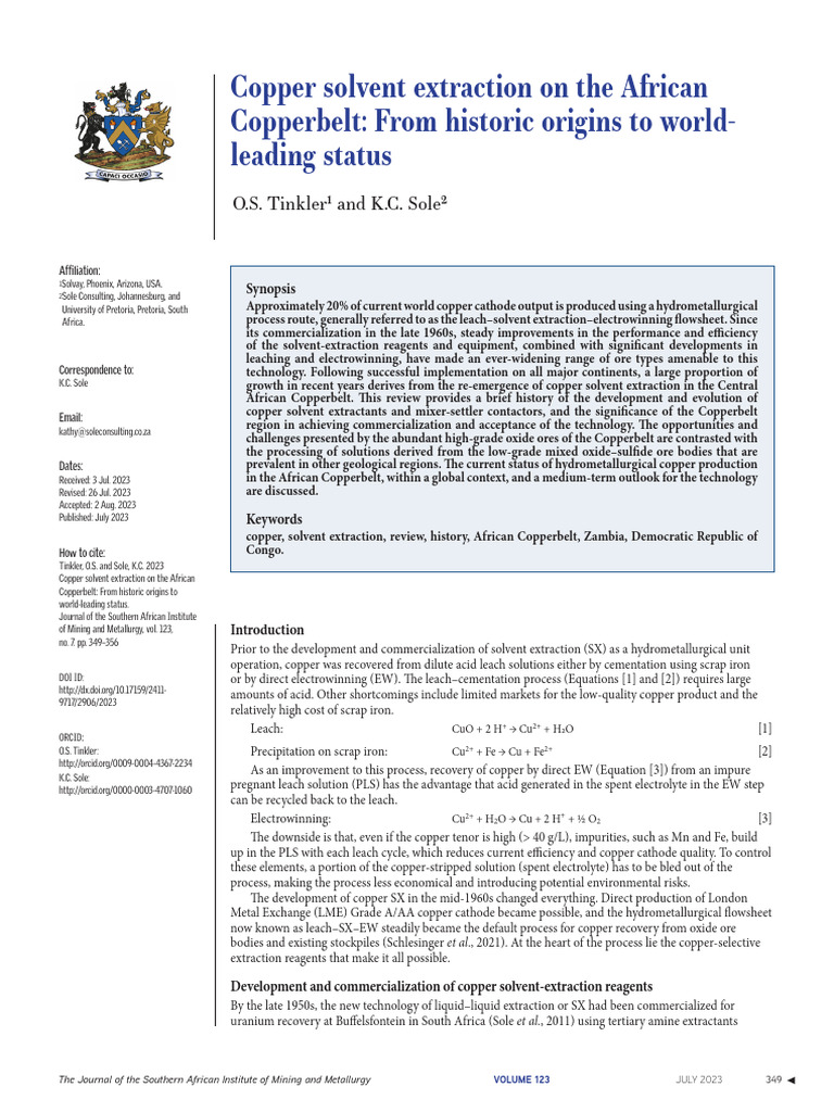 Copper_solvent_extraction_on_the_African_Copperbel | PDF | Copper | Mining
