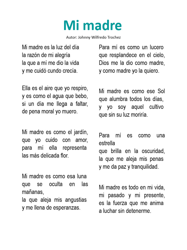 Poema "Mi madre" de Johnny Trochez | PDF