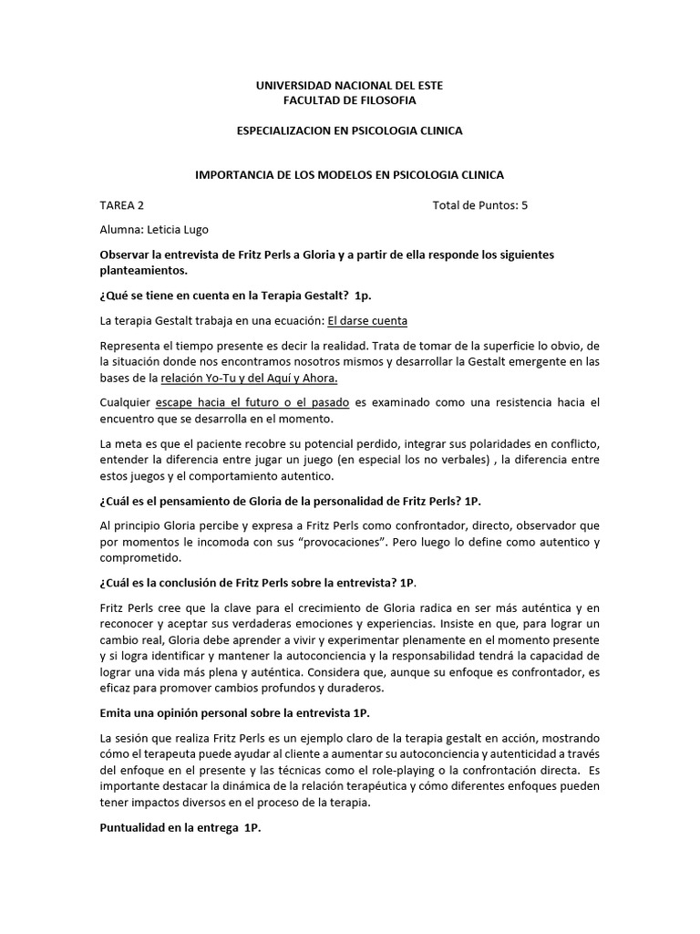 Tarea 2 - Leticia Lugo | PDF | Terapia Gestalt | Psicoterapia