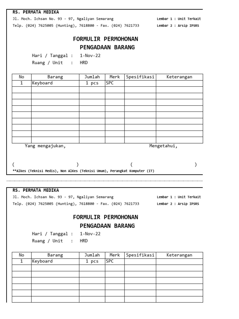 Form Permintaan Unit | PDF