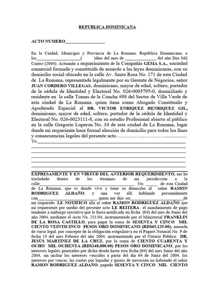 Acta de Embargo Gema | PDF | República Dominicana | Documento de identidad