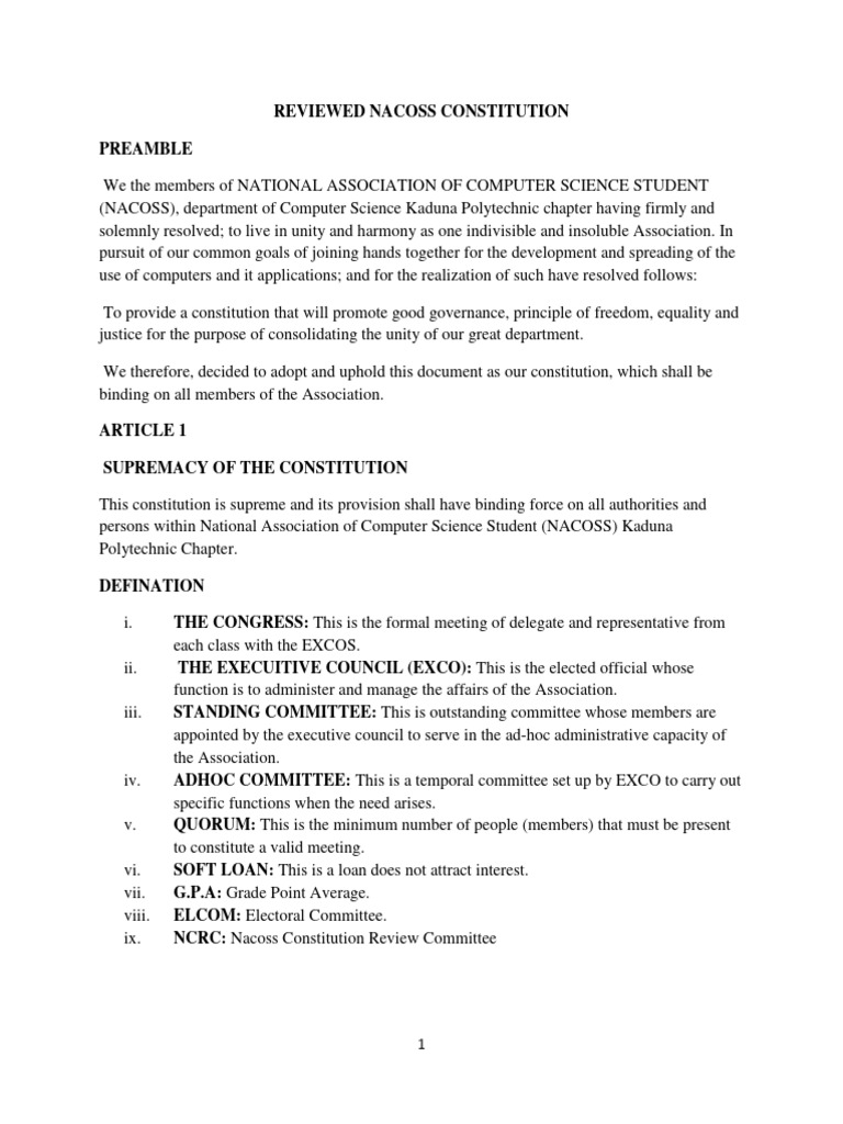 Reviewed Nacoss Constitution | PDF | Presidents Of The United States ...