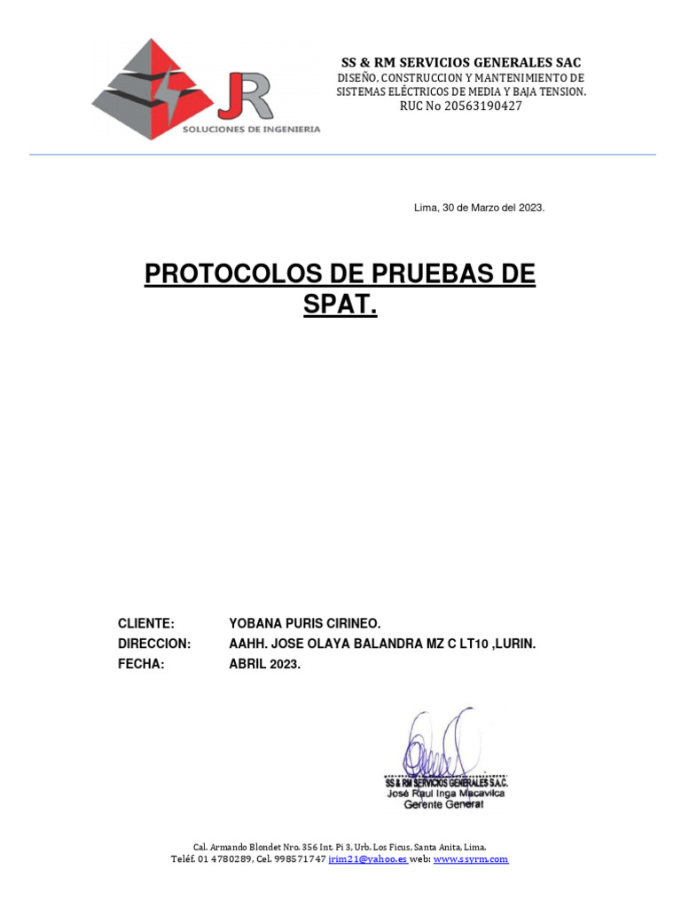 Protocolos Spat Yobana Marzo 2023 | PDF | Ingenieria Eléctrica | Electricidad