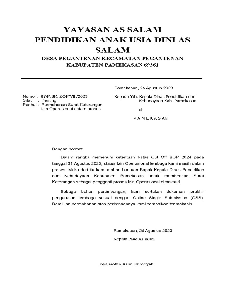 Surat Permohonan Izop Dalam Proses | PDF